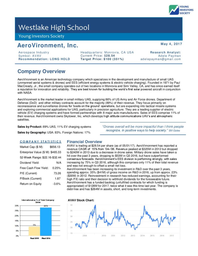 Sample YIS Stock Pitch Report Young Investors Society